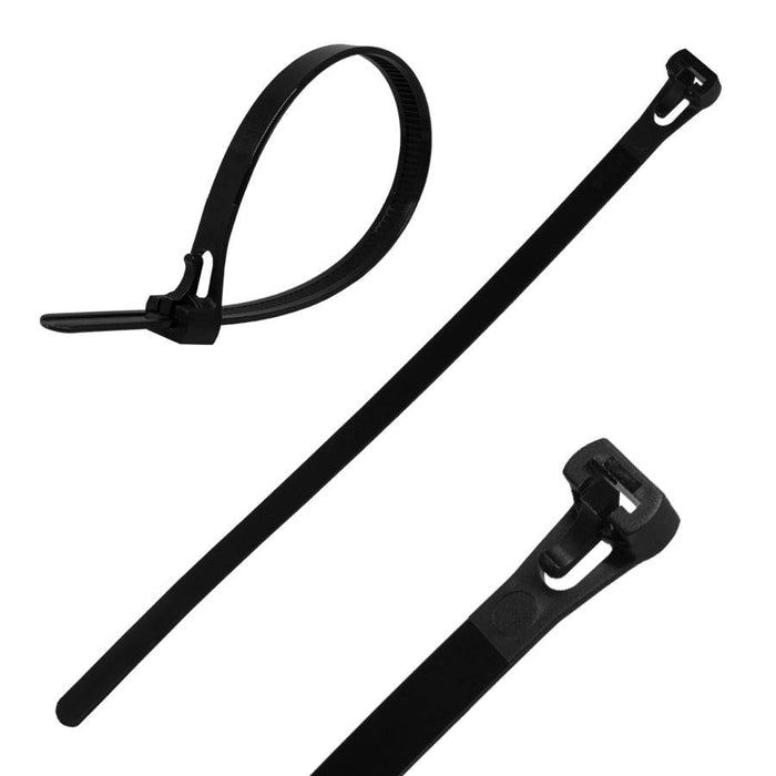 12" Reusable Cable Ties, 50-lb Tensile, Trigger Release, Black, UV Resistant, 100-Pack - RCT300B ...