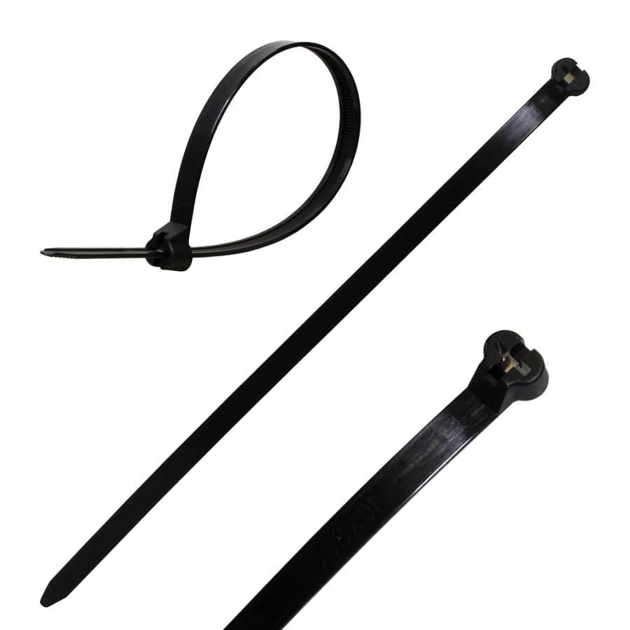 14" Metal Tooth Nylon Cable Ties, 120-lb Tensile Strength, Black, UV ...