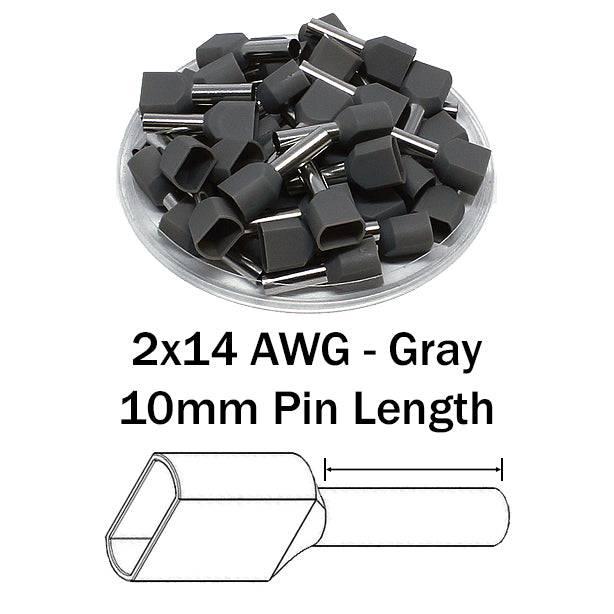TT25010 - 2x14 AWG (10mm Pin) Twin Wire Ferrules - Gray | Ferrules Direct